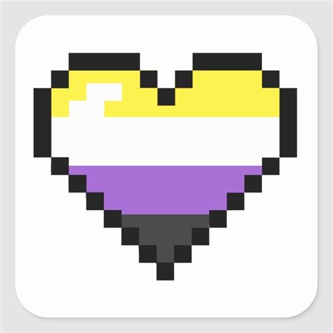 Non Binary Pride Flag Pixel Heart Sticker Pixel Art Pattern Pixel Heart Pixel Art