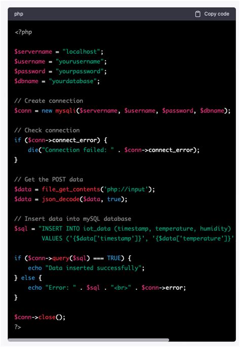 Set Up An Api Endpoint Using Php And Mysql To Receive Iot Data Customer