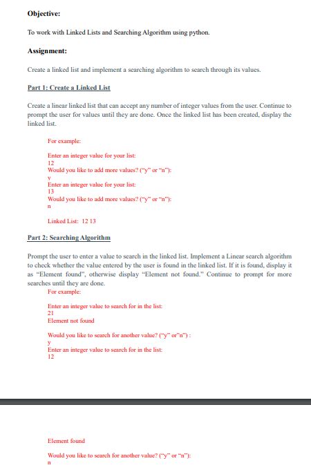 Solved Objective To Work With Linked Lists And Searching Chegg