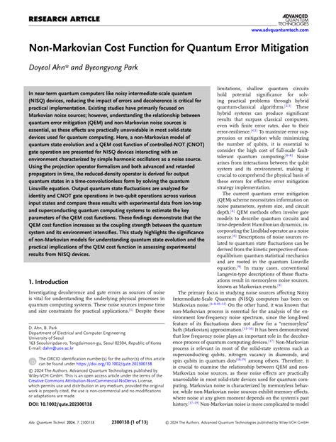 Pdf Non‐markovian Cost Function For Quantum Error Mitigation