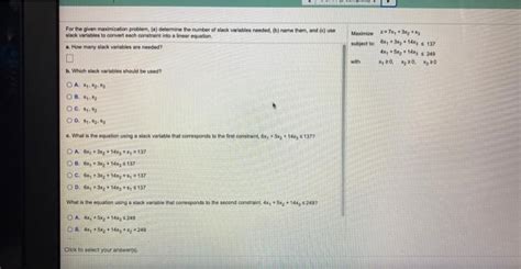 solved for the given maximization problem a determine the