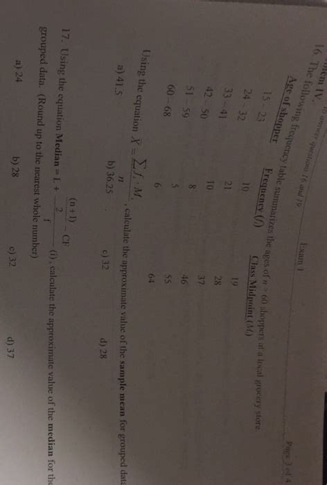 Solved The Following Frequency Table Summarizes The Ages Of