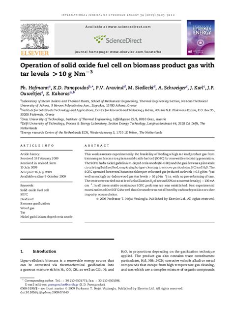 Pdf Operation Of Solid Oxide Fuel Cell On Biomass Product Gas With Tar Levels 10 G Nm−3