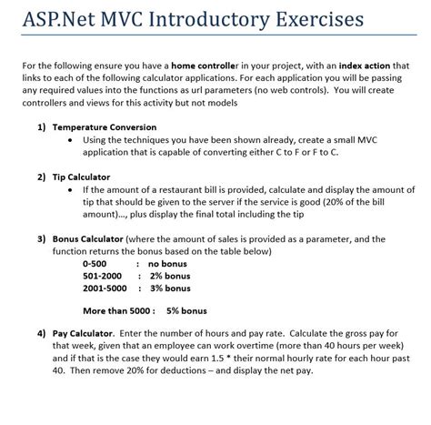 Solved ASP Net MVC Introductorv Exercises For The Following Chegg