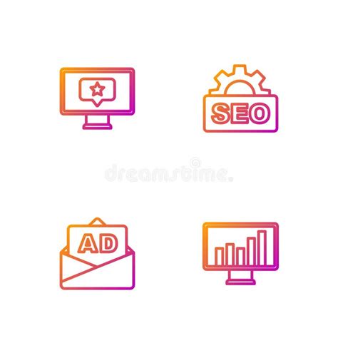 set line monitor with graph chart advertising star and seo