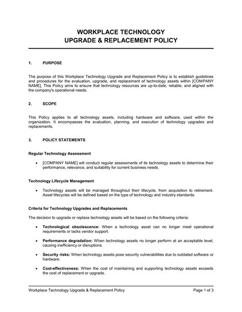Workplace Technology Upgrade And Replacement Policy Template Word And Pdf Free Trial