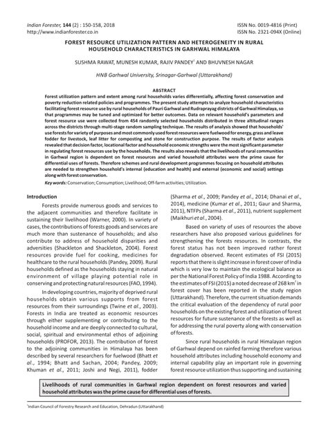 Pdf Forest Resource Utilization Pattern And Heterogeneity In Rural Household Characteristics