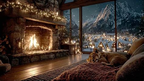🔥 Cozy Christmas Fireplace 12 Hours 🎄 ️ Snowy Village Views