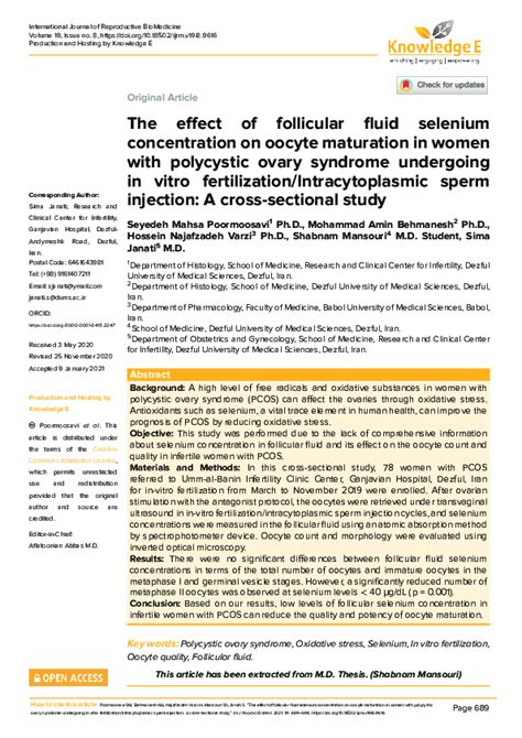 Pdf The Effect Of Follicular Fluid Selenium Concentration On Oocyte