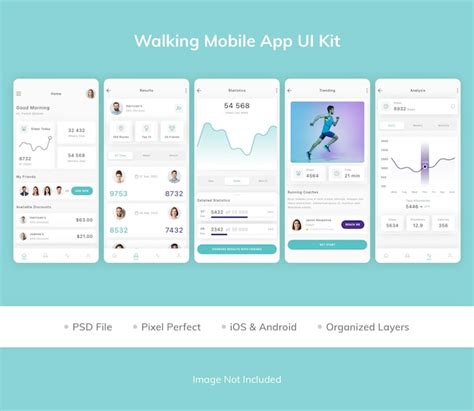 걷기 모바일 앱 Ui 키트 프리미엄 Psd 파일
