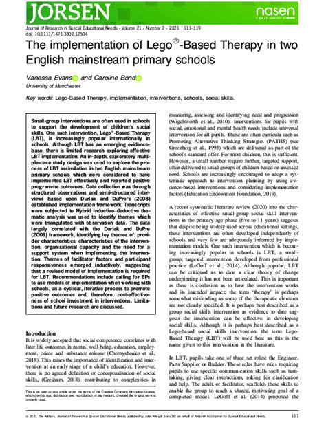 Pdf The Implementation Of Lego ® ‐based Therapy In Two English Mainstream Primary Schools