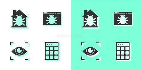Set Password Protection House System Bug Eye Scan And System Icon Vector Stock Illustration