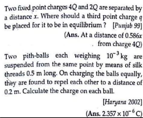 Solved Two Fixed Point Charges Q And Q Are Separated By A Chegg