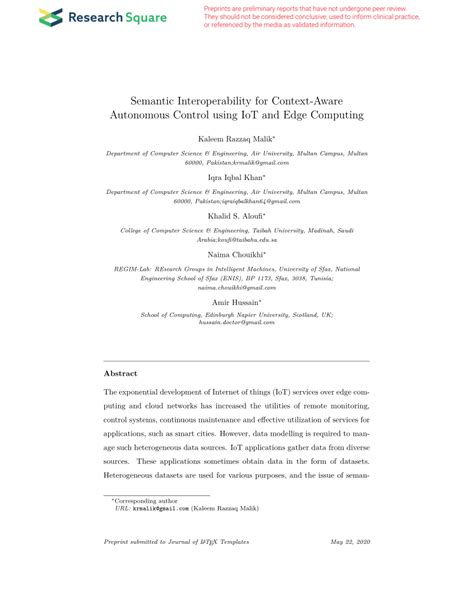 Pdf Semantic Interoperability For Context Aware Autonomous Control Using Iot And Edge Computing