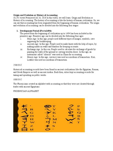 Origin And Evolution Or History Of Accounting Pdf Generally Accepted Accounting Principles