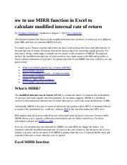 How To Calculate MIRR In Excel Docx Ow To Use MIRR Function In Excel To Calculate Modified