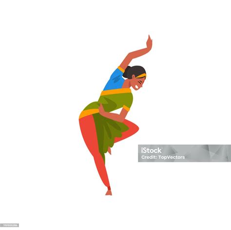 여성 인도 댄서에서 전통 옷 아름 다운 젊은 웃는 여자 공연 민속 춤 벡터 일러스트 레이 션 공연자에 대한 스톡 벡터 아트 및 기타 이미지 Istock