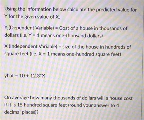 solved using the information below calculate the predicted