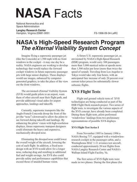 Nasa S High Speed Research Program The External Visibility System