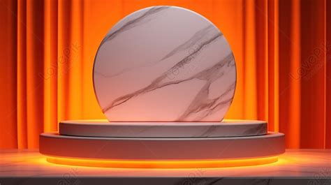 빛나는 반지와 3d 대리석 스탠드를 선보이는 오렌지색 직물 드레이프 대리 배경 스탠 배경 오렌 배경 이미지 Hd 대리 스탠 오렌 배경 사진 무료 다운로드