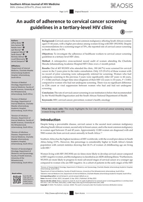 Pdf An Audit Of Adherence To Cervical Cancer Screening Guidelines In A Tertiary Level Hiv Clinic