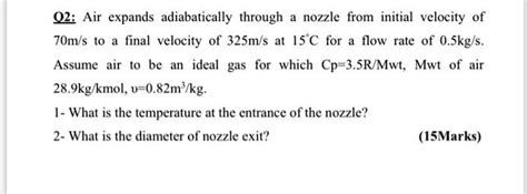 solved o2 air expands adiabatically through a nozzle from an initial