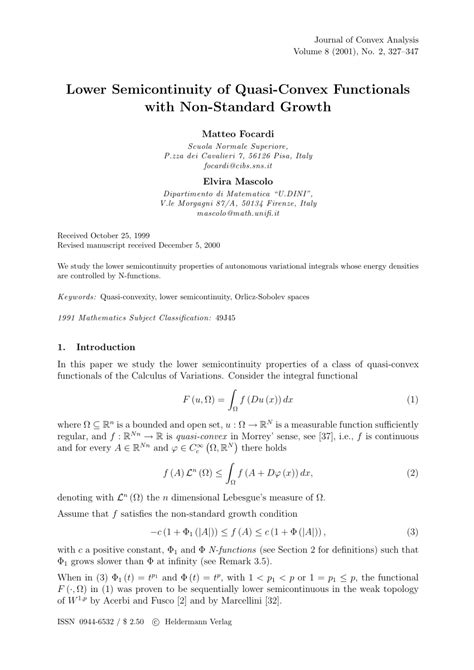 pdf lower semicontinuity of quasi convex functionals with non