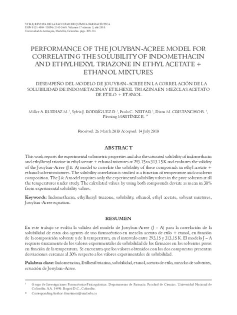 pdf performance of the jouyban acree model for correlating the