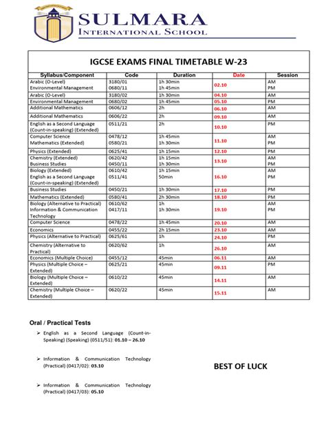Igcse Exams Final Timetable W 23 1 Pdf