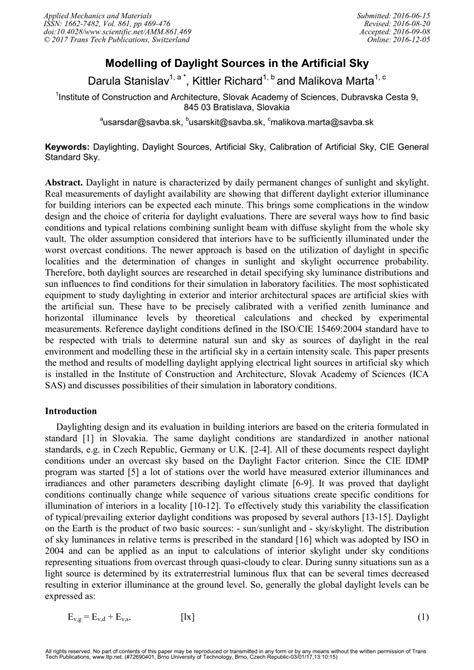 Pdf Modelling Of Daylight Sources In The Artificial Sky