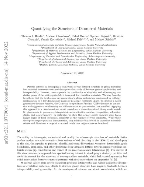 Pdf Quantifying The Structure Of Disordered Materials
