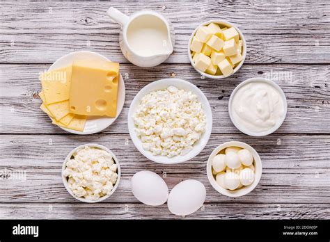 Different Types Of Dairy Products Top View Stock Photo Alamy