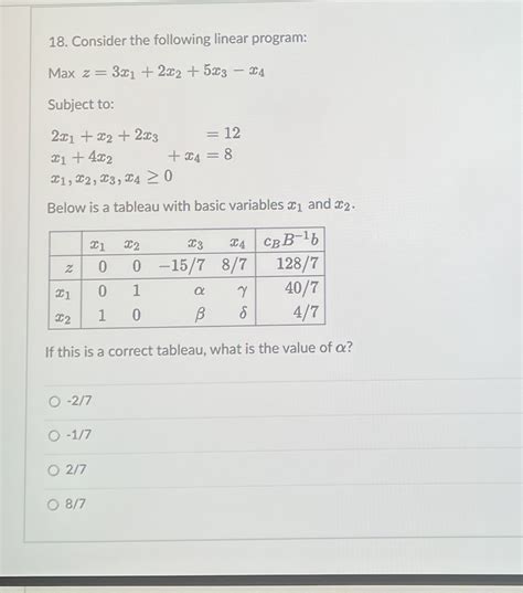 Solved 18 Consider The Following Linear Program