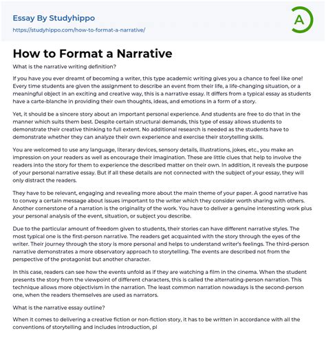 How To Format A Narrative Essay Example