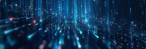 abstract digital data stream background with blue and red binary code lights futuristic
