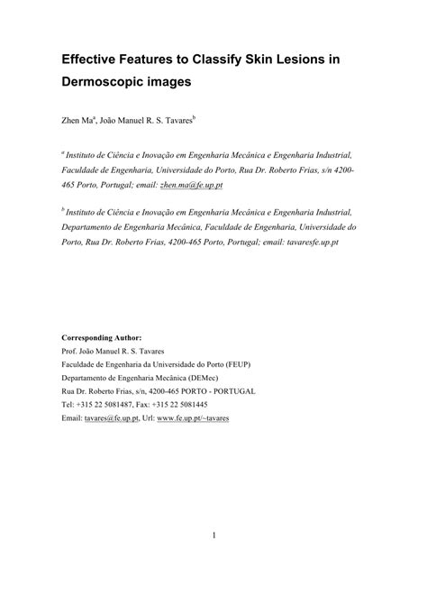 PDF Effective Features To Classify Skin Lesions In Dermoscopic Images