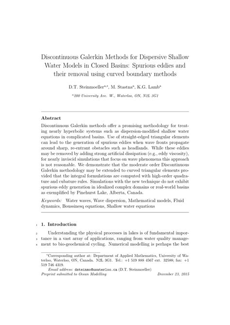 Pdf Discontinuous Galerkin Methods For Dispersive Shallow Water Models In Closed Basins