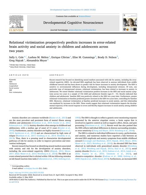 Pdf Relational Victimization Prospectively Predicts Increases In Error Related Brain Activity