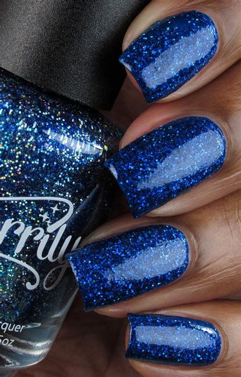Blue And Silver Glitter Nails