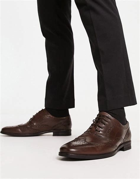 Asos Design Oxford Brogue Shoes In Tan Leather Asos Brogues Boots Läder
