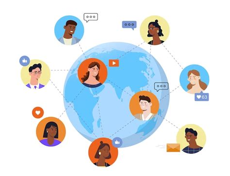 Conceito de conexão global avatares de homens e mulheres perto do globo comunicação em redes