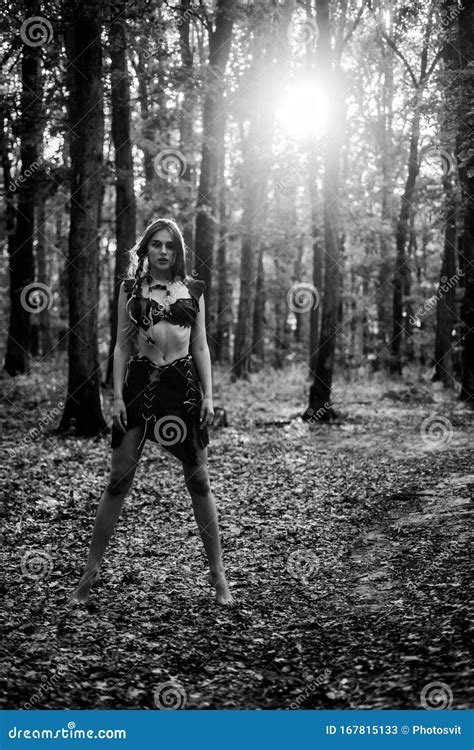 Wilderness Of Virgin Woods Wild Attractive Woman In Forest Folklore Character Living Wild