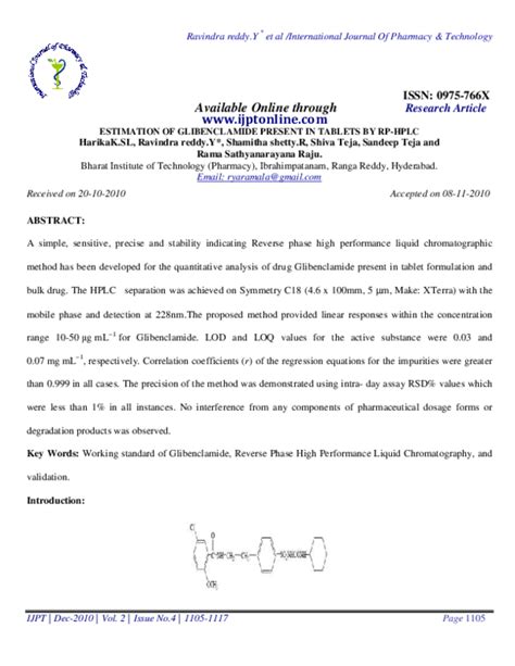 Pdf Estimation Of Glibenclamide Present In Tablets By Rp Hplc
