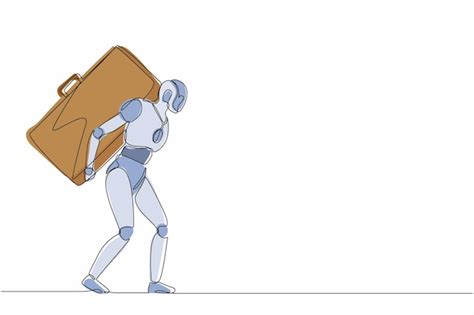 Premium Vector Continuous One Line Drawing Robots Standing And