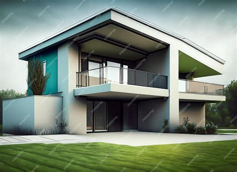 Premium Photo Contemporary Two Story House With Angular Roof And Balcony