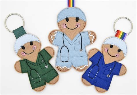 Anesthetist Nhs Nurse Scrubs Gingerbread Man Handmade Key Ring Hanging
