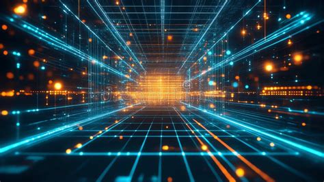 Abstract Digital Flow Of Light Particles On A Dark Background Data Stream Visualization Stock