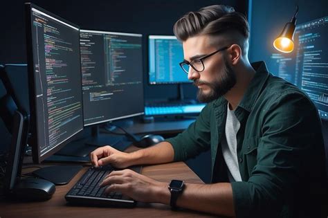 Professional Programmer Engineer Writing Code Premium Ai Generated Image