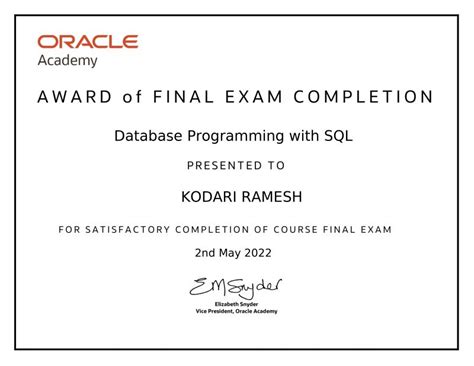 Ramesh Kodari On Linkedin Got Certified By Oracle Academy In