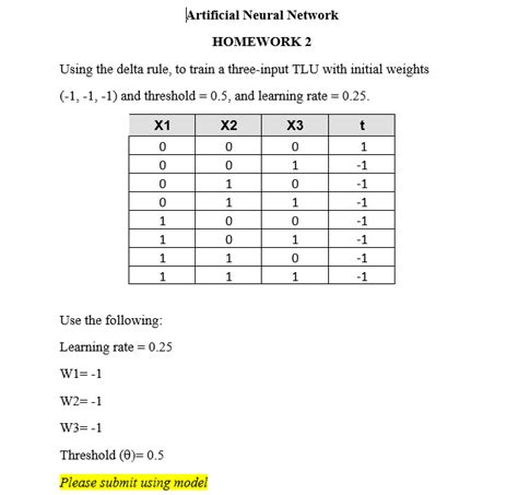 Artificial Neural Network Homework 2 Using The Delta
